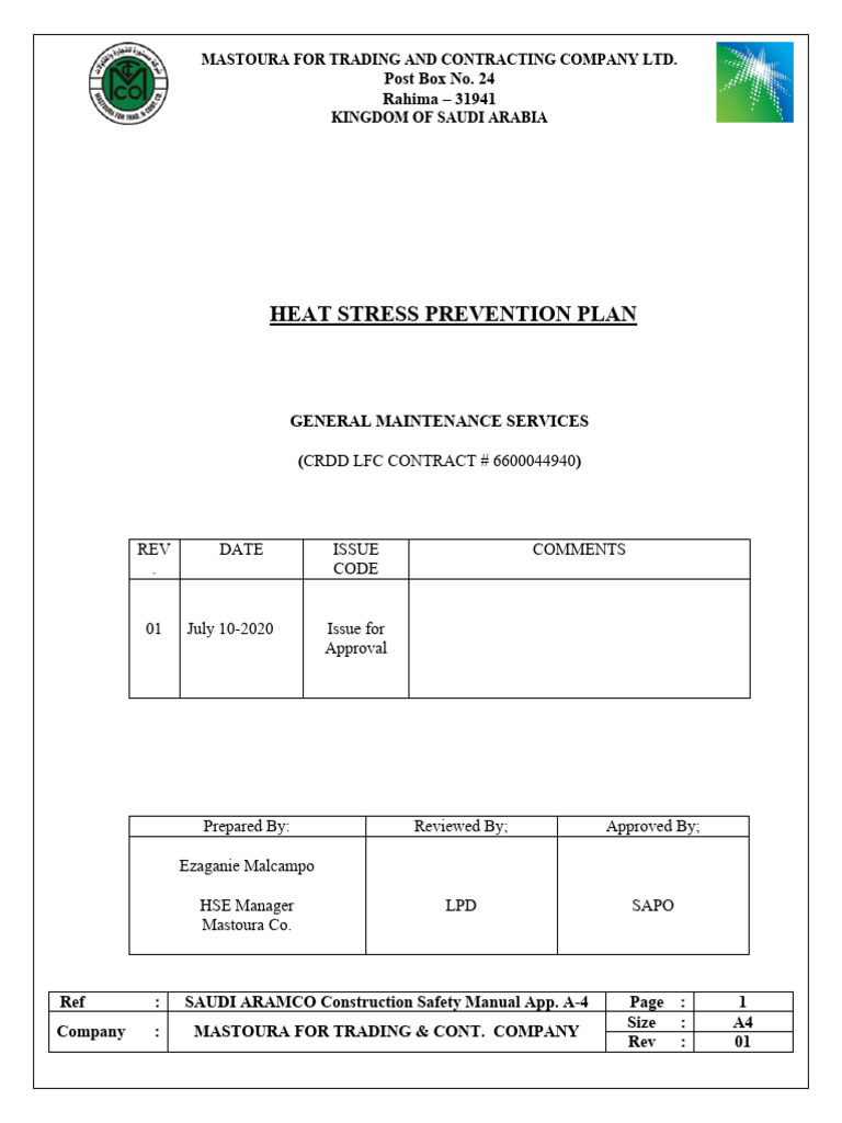 Heat Stress Prevention Plan for Workers | PDF | Hyperthermia ...