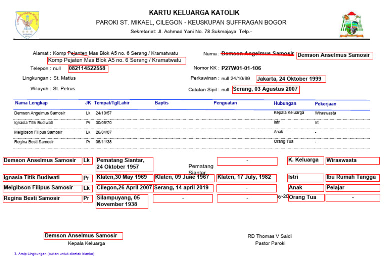 Kartu Keluarga Katolik Cilegon | PDF