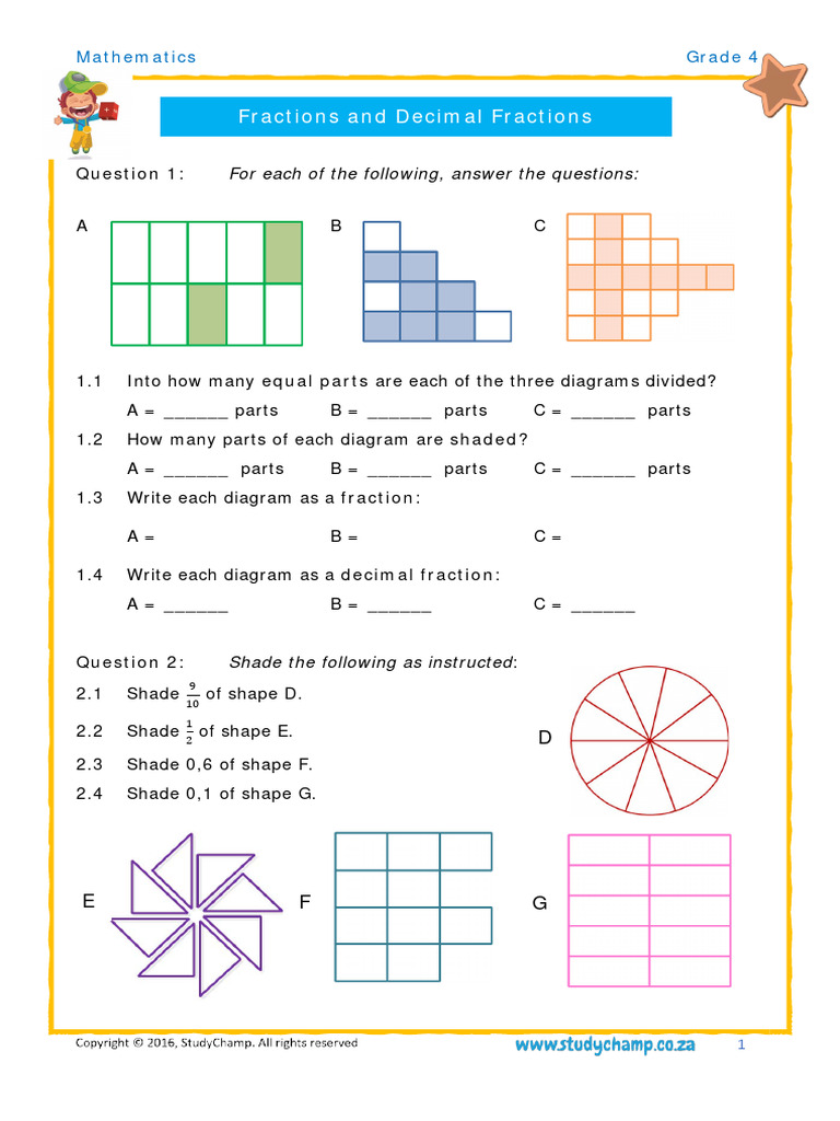 Gr4 Maths Ws Fractions Decimals | PDF | Numbers | Elementary Mathematics