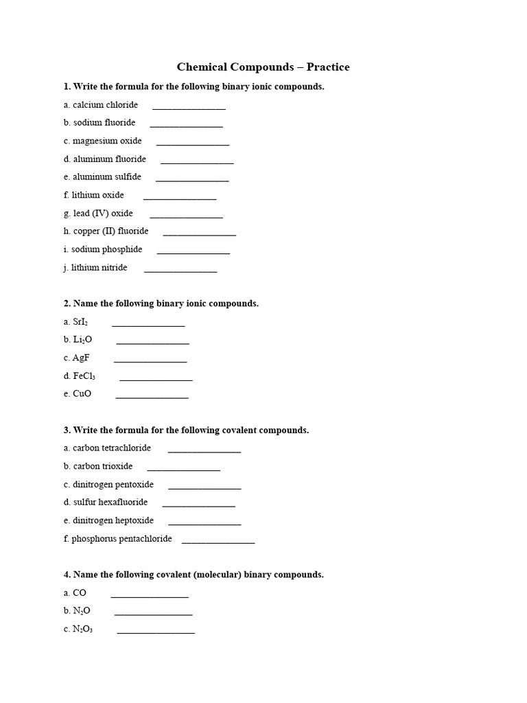Chemical Compounds - Practice | PDF | Hydroxide | Chemical Compounds