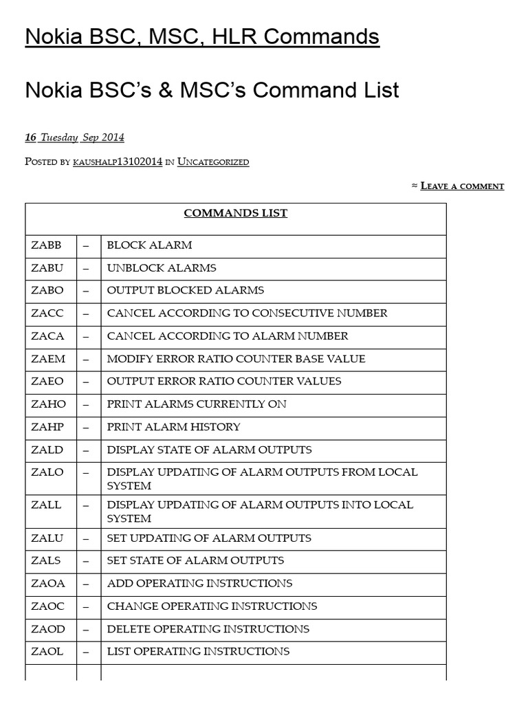 Nokia BSC S and MSC S Command List Nokia | PDF | Computer File | Computer Network