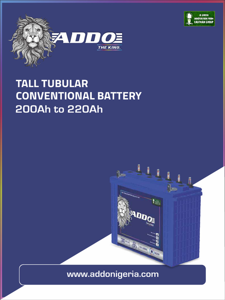 Datasheet - Addo Tall Tubular Conventional Battery - Regular Series ...