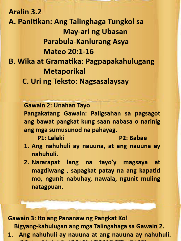 Aralin 3.2 Parabula NG Kanlurang Asya | PDF