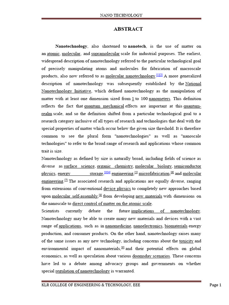 CSE NanoTechnology Report | PDF | Nanotechnology | Physical Sciences