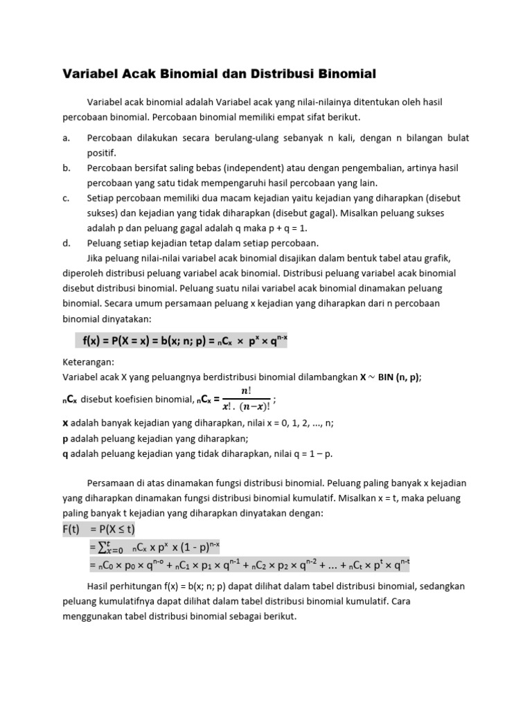 Peluang Variabel Acak Binomial | PDF | Metode & Bahan Ajar