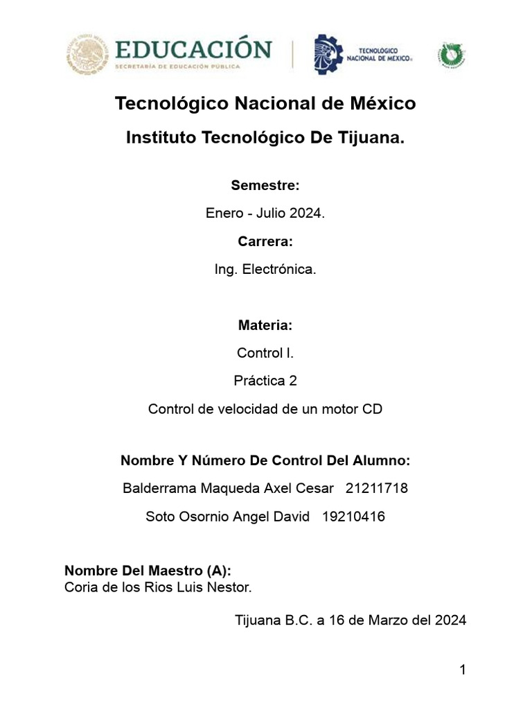 Practica 2 Control L Control de Velocidad | PDF | Amplificador | Sistema de control