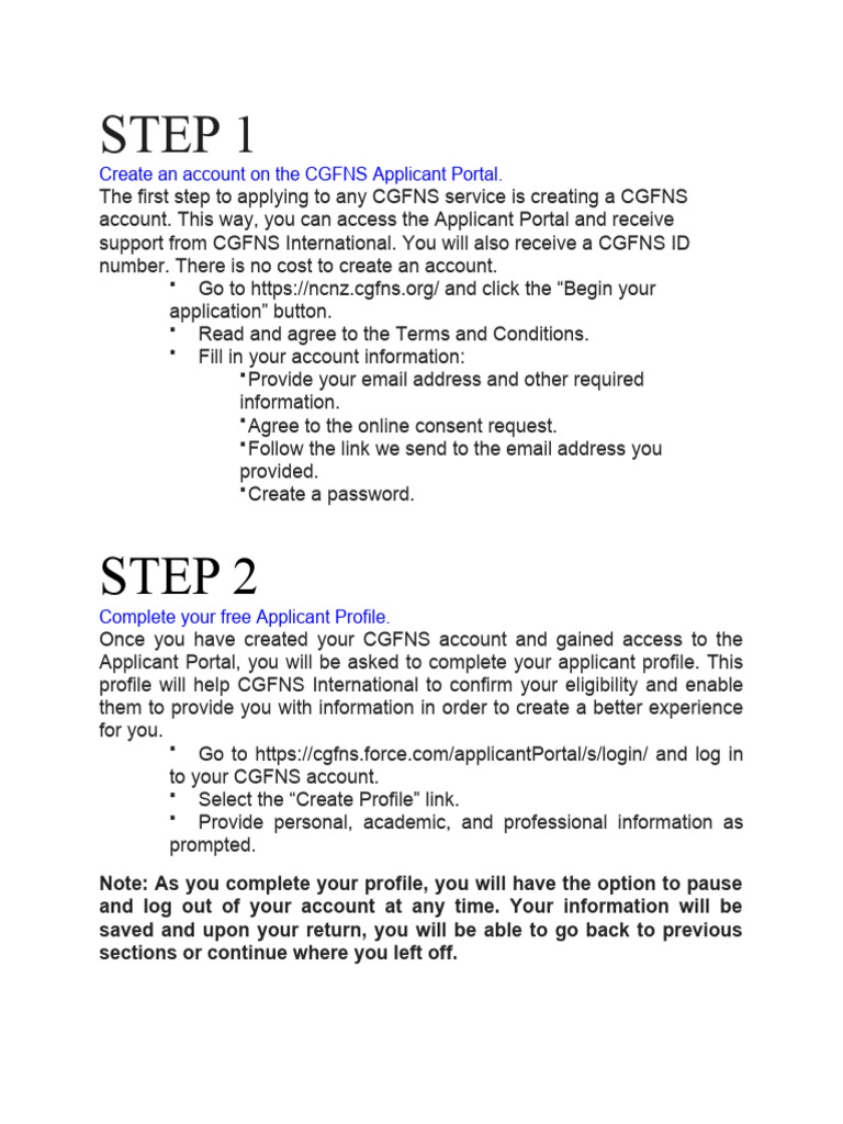 CGFNS Applicant Portal Guide | PDF | Identity Document | Nursing