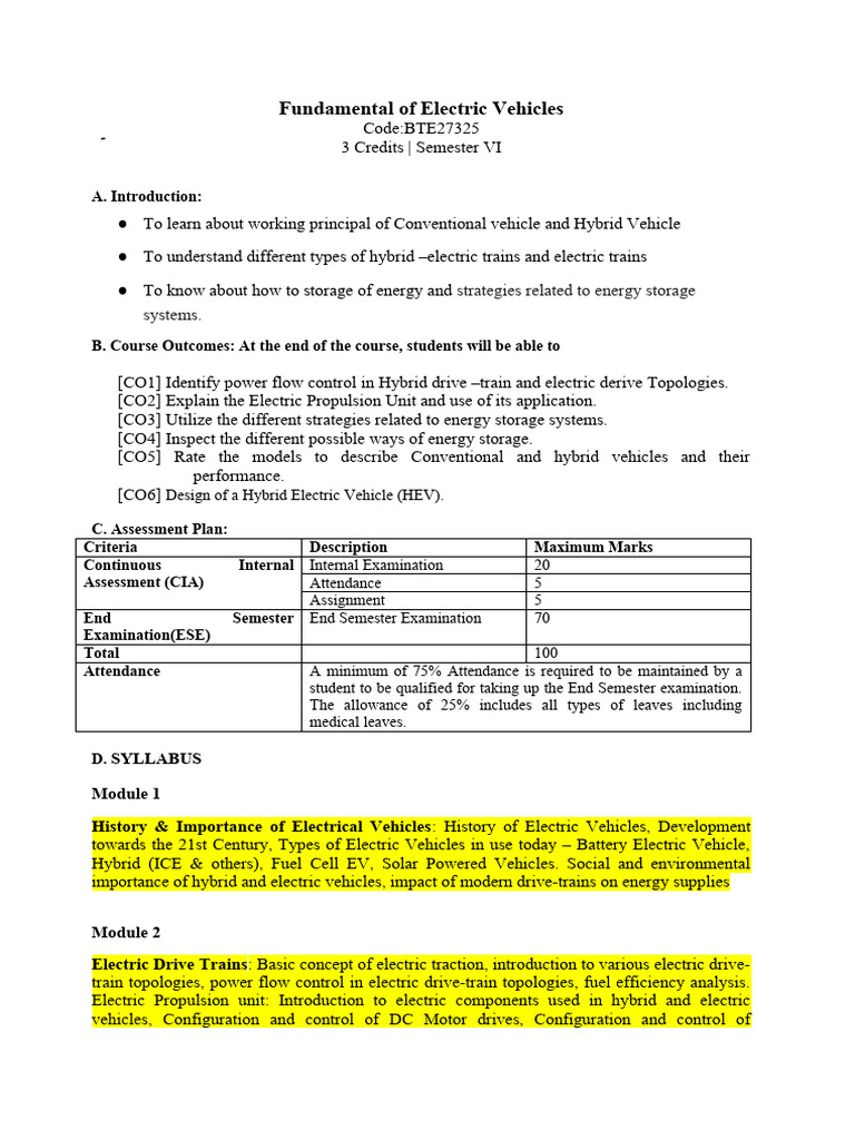 Fundamental of Electric Vehicles | PDF | Electric Vehicle | Hybrid ...