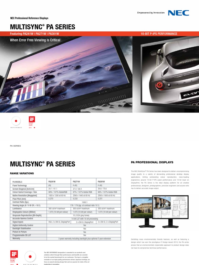 NEC Brochure PA Series | PDF | Computer Monitor | Rgb Color Model