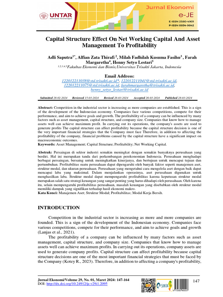 Capital Structure Effect On Net Working Capital and Asset Management To Profitability | PDF ...
