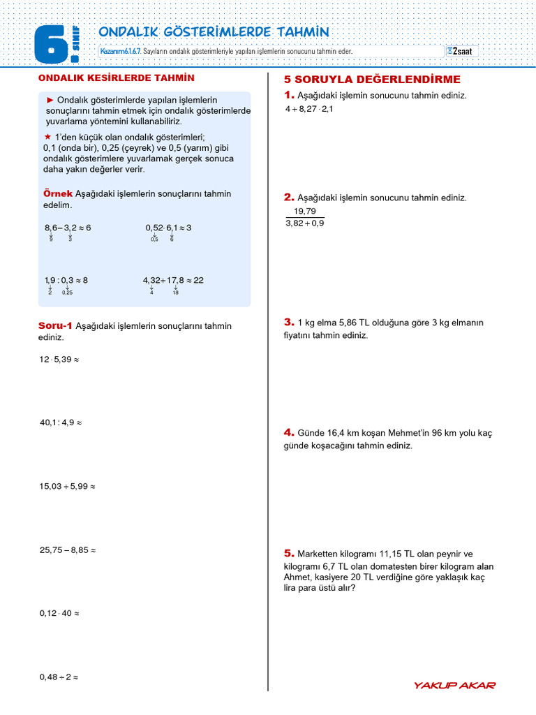 7 Ondalik Gosterimlerde Tahmin | PDF