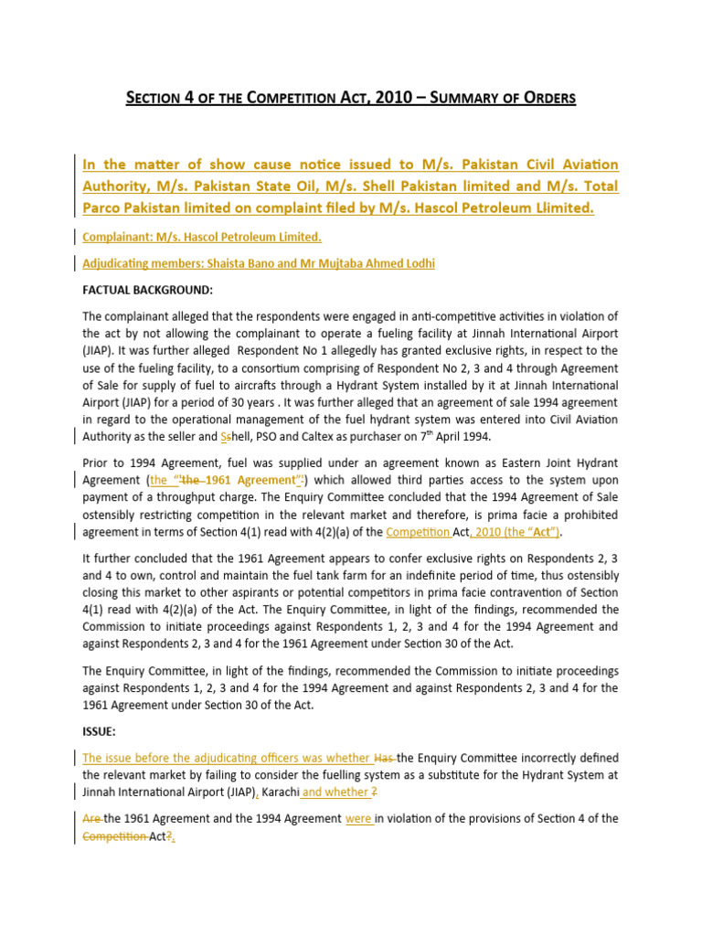 Section 4 of The Competition Act Orders Summary | Download Free PDF ...