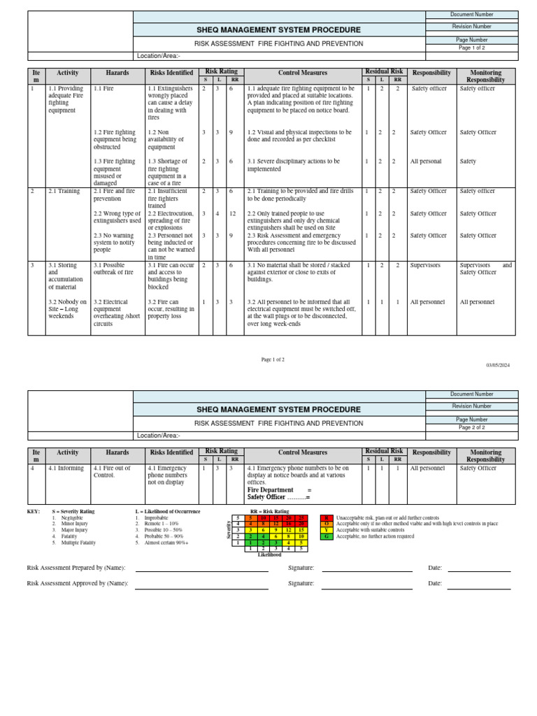 Fire Risk Assessment Procedure | PDF | Firefighter | Firefighting