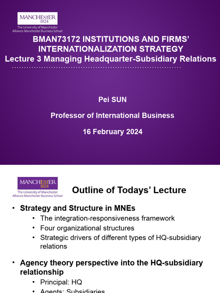 IFIS Lecture 3 Headquarter Subsidiary Relation | PDF | Strategic ...