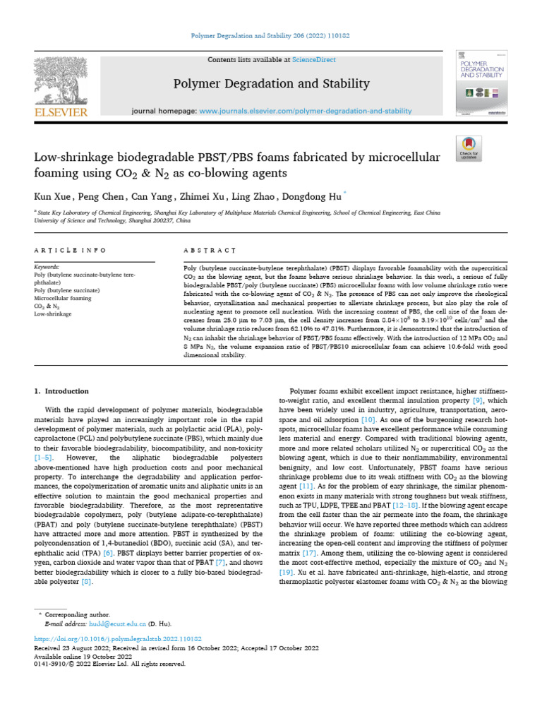 Low-Shrinkage PBST/PBS Biodegradable Foams | PDF | Differential ...