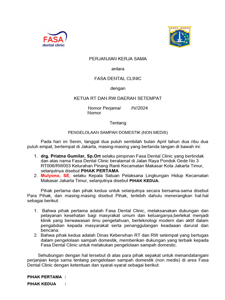 Mou Sampah Domestik Fasa Dental Clinic | PDF