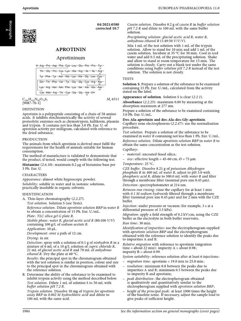 Aprotinin | PDF | Chromatography | Thin Layer Chromatography