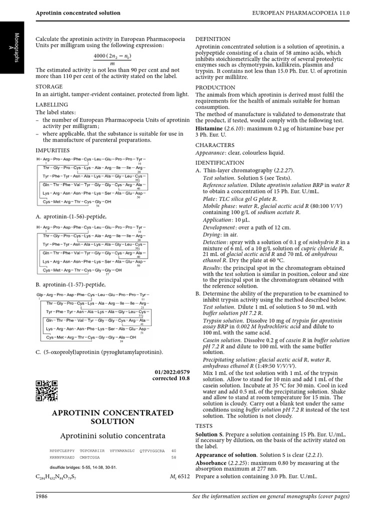 Aprotinin Concentrated Solution Guide | PDF | Chromatography | Ph