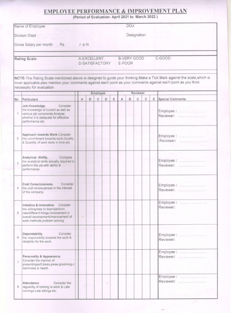 Employeement Performance and Improvement Plan | PDF