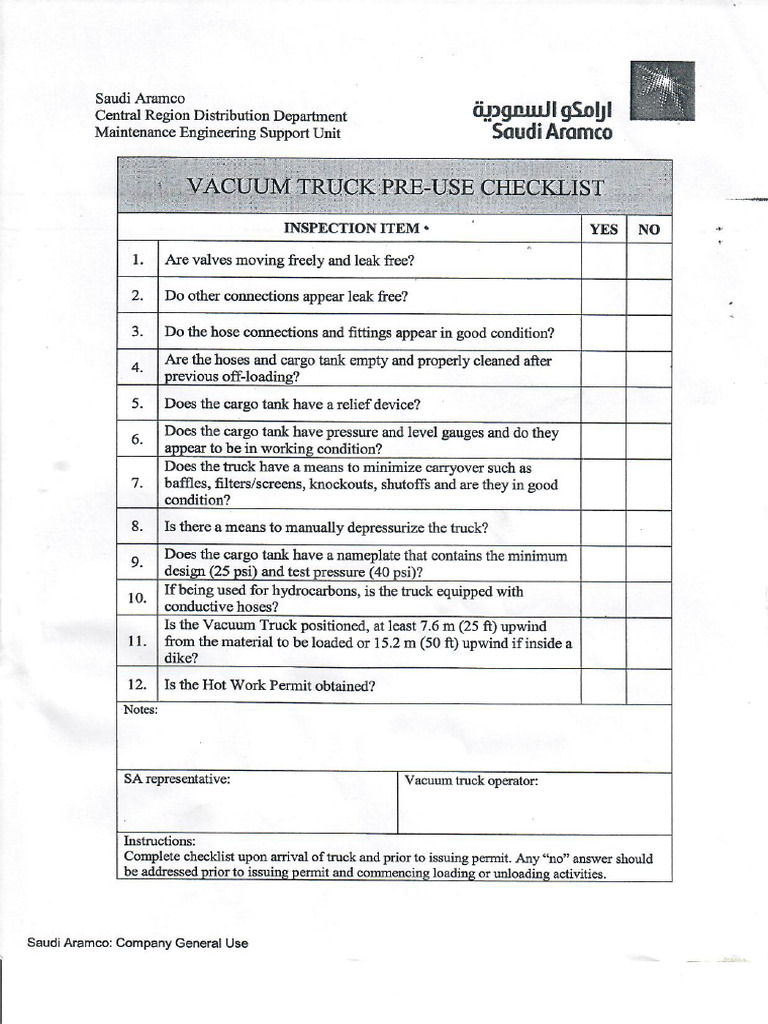 Vacuum Checklist | PDF