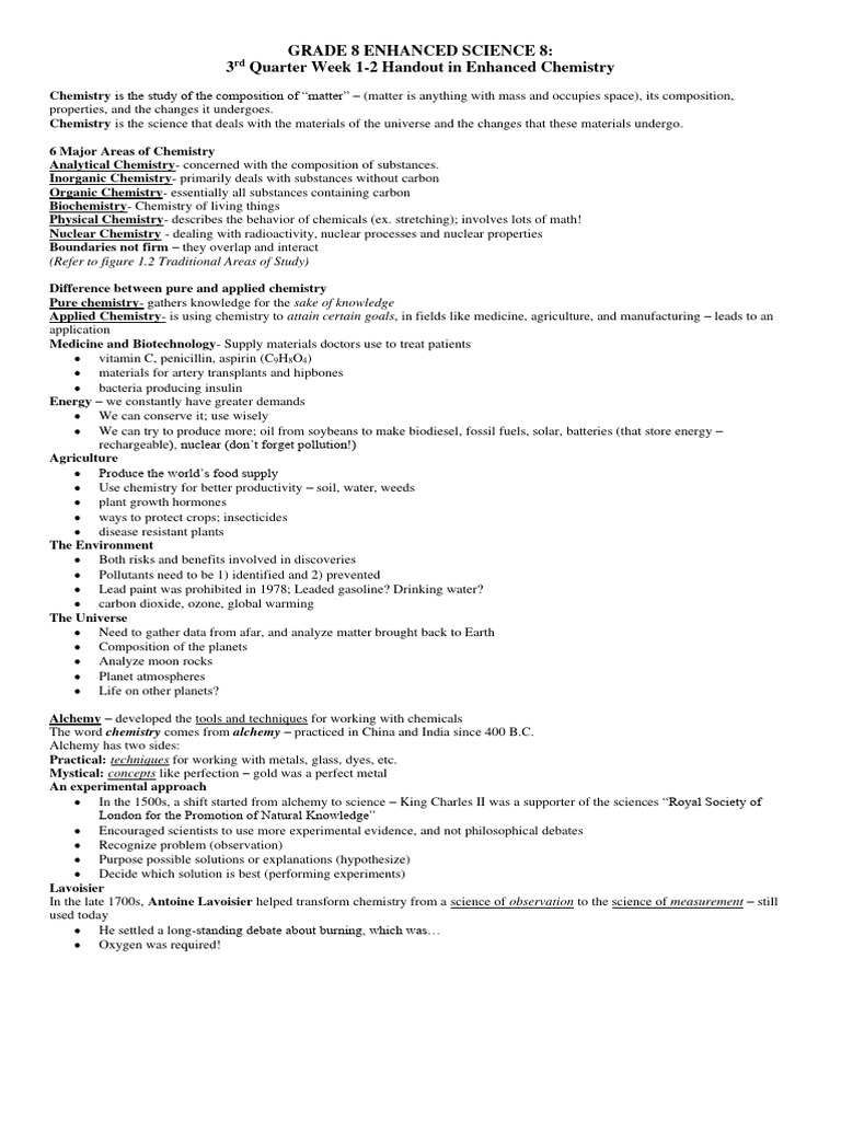 Enhanced Chemistry Week 1 2 Handout | PDF | Hypothesis | Experiment
