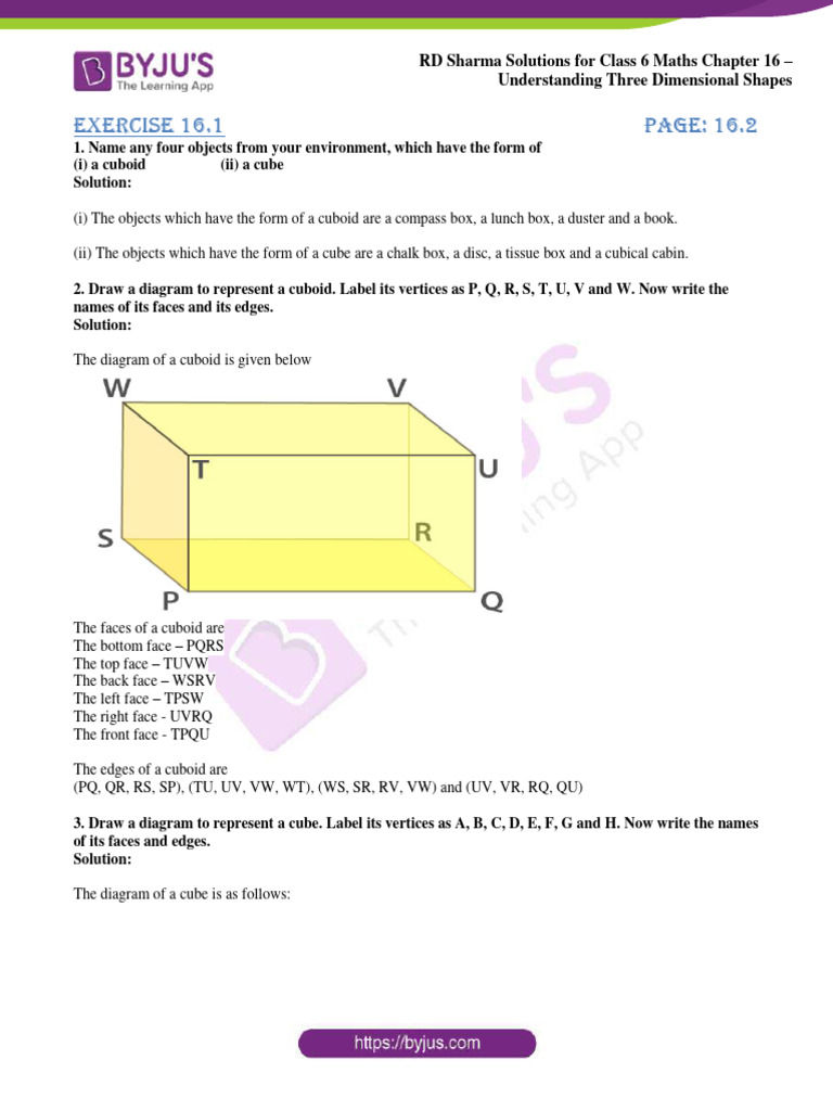 RD Sharma Solutions Nov2020 Class 6 Maths Chapter 16 | PDF | Tetrahedron | Shape