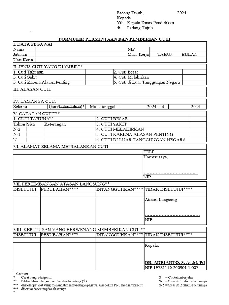 FORMAT CUTI PNS 2024 New | PDF