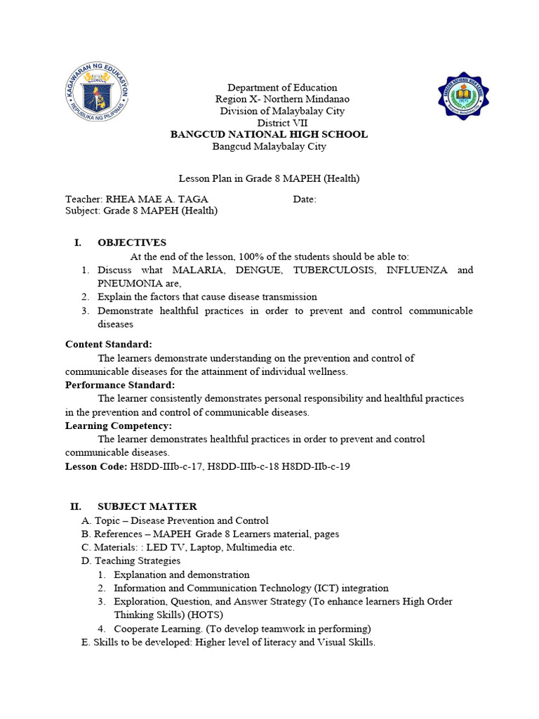 Disease Prevention in 8th Grade MAPEH | PDF | Learning | Teachers