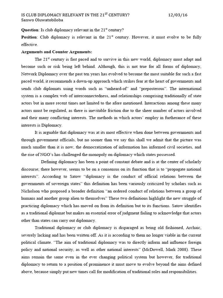 Club Diplomacy in The 21st Century | PDF | Diplomacy | International ...