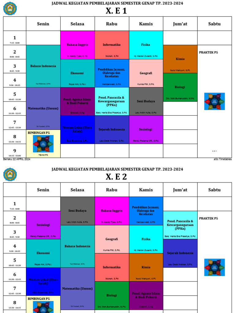 Jadwal Kelas Genap TP.2023-2024 Berlaku Mulai 22 April 2024 | PDF