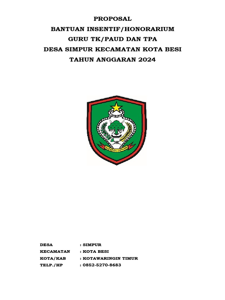 Proposal Honor Guru TK Paud Dan Tpa Desa Simpur - 015245 | PDF
