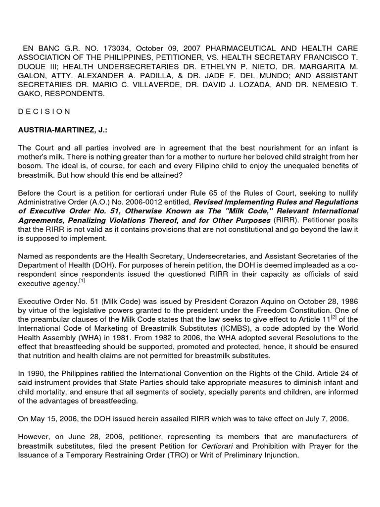 Phcap Vs Secretary Duque GR No 173034-Downloaded From DigestPH | PDF | Breastfeeding ...