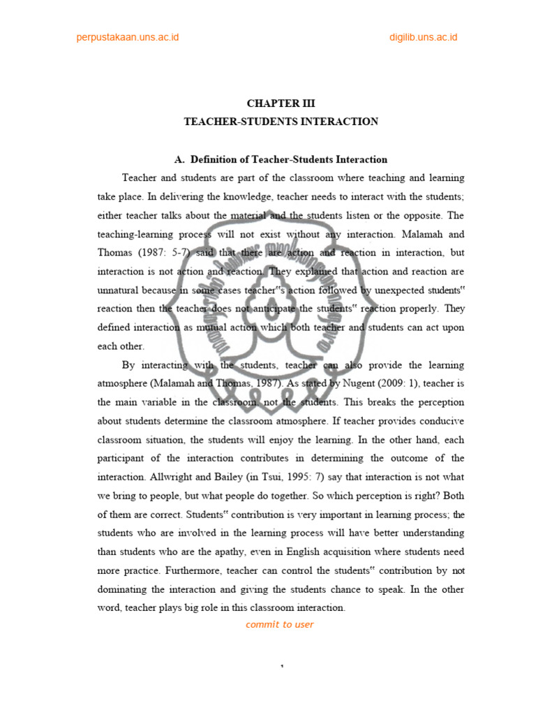 CHAPTER 3 - Students Interaction Def | PDF | Teachers | Question