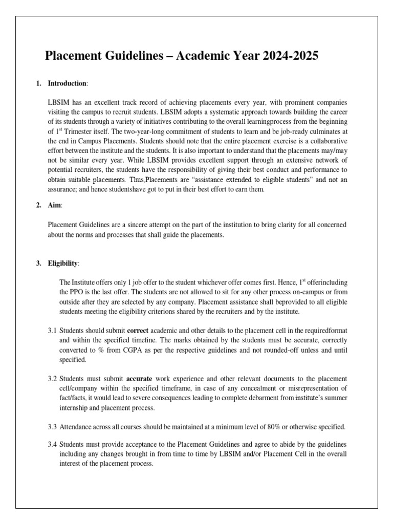 Placement Guidelines Batch-2024-25 (1) | PDF | Recruitment | Internship