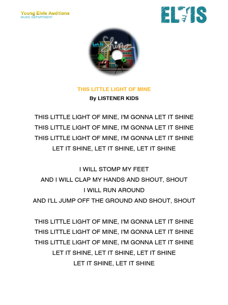 Song Lyrics - This Little Light of Mine | PDF
