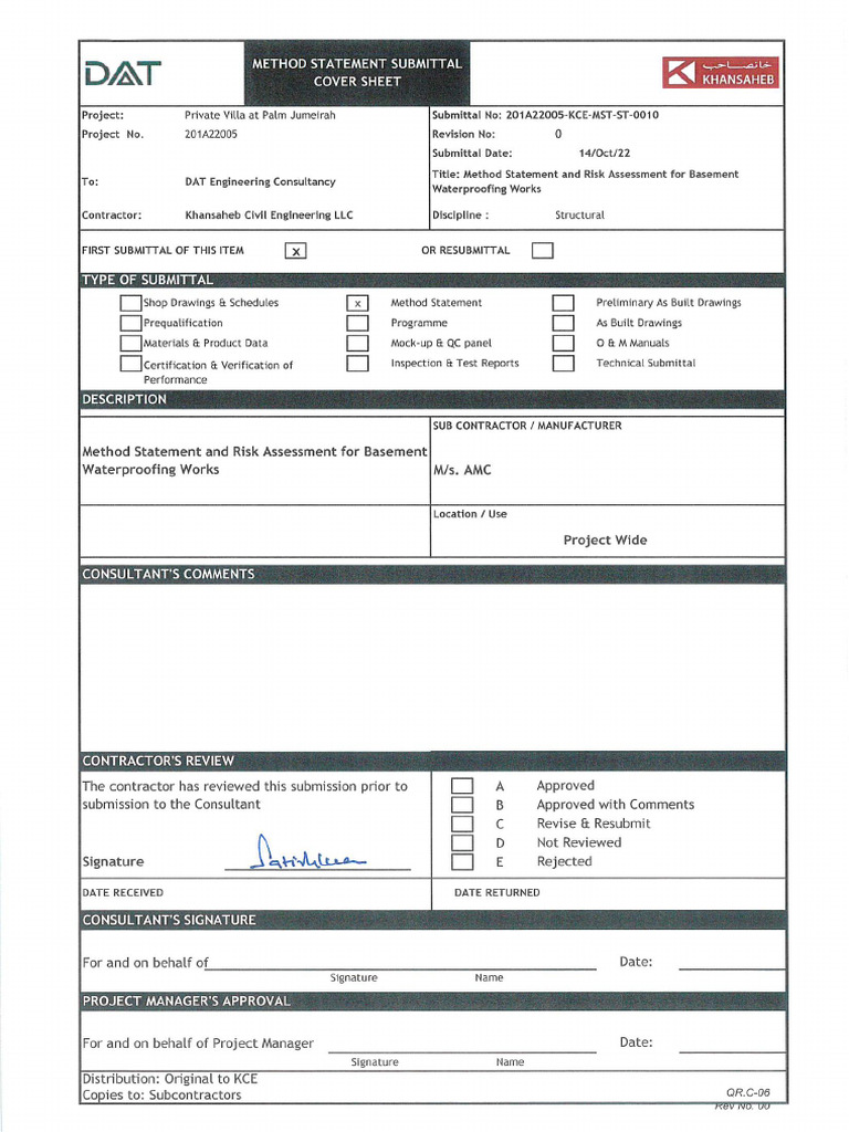 Method Statement and Risk Assessment for Basement Waterproofing Works ...