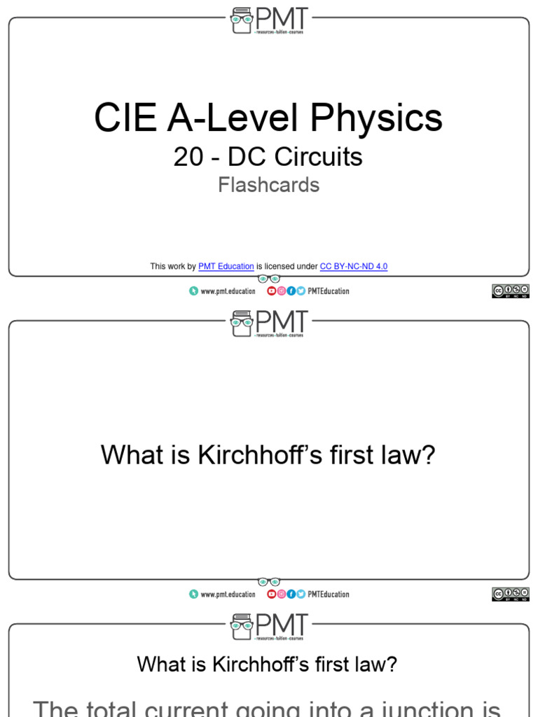 Flashcards - 20 DC Circuits - CIE Physics A-Level | Download Free PDF ...