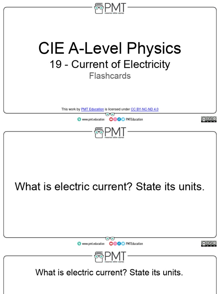 A-Level Physics: Current of Electricity Flashcards | PDF | Electrical ...