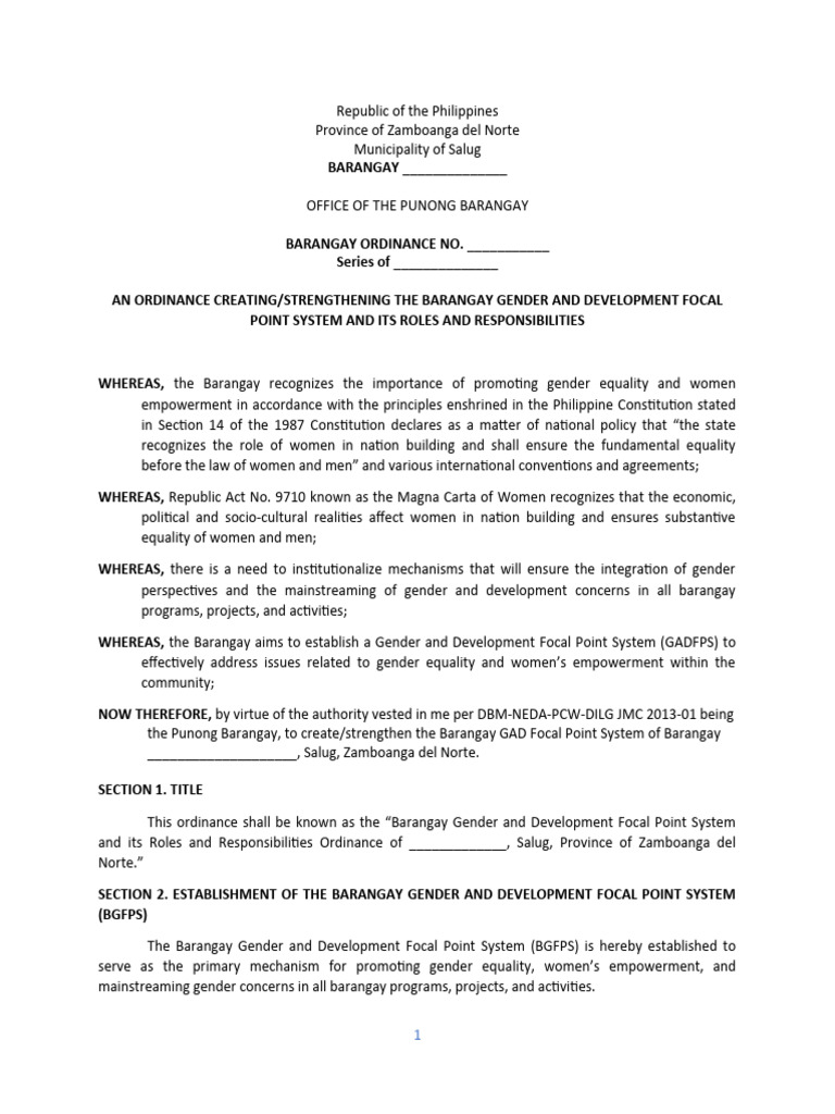 BGFPS Ordinance | PDF | Gender And Development | Gender