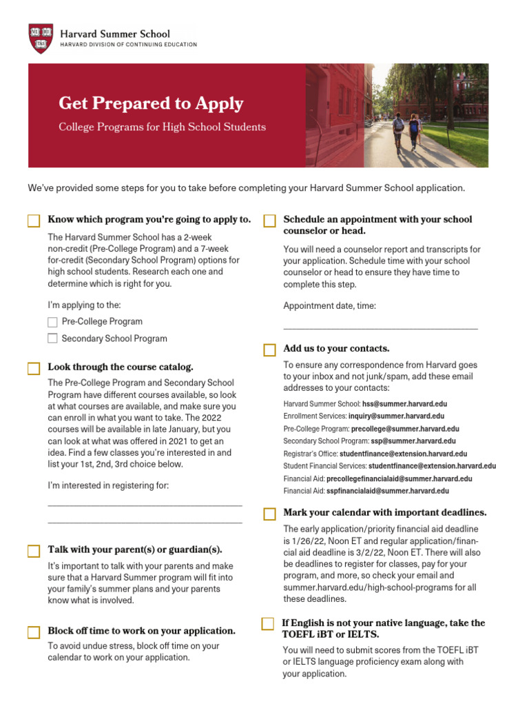 Harvard Summer School Application Guide | PDF