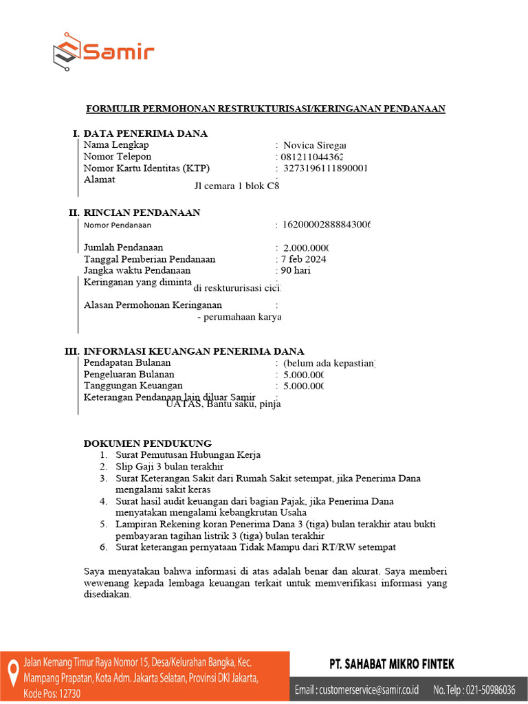 Formulir Permohonan Restrukturisasi | PDF | Pengelolaan Keuangan & Uang ...
