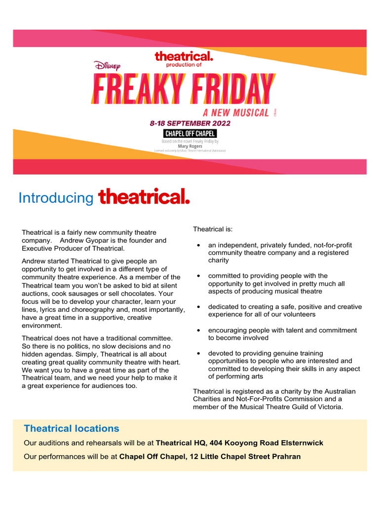 Freaky Friday Audition Pack | PDF | Audition | Songs