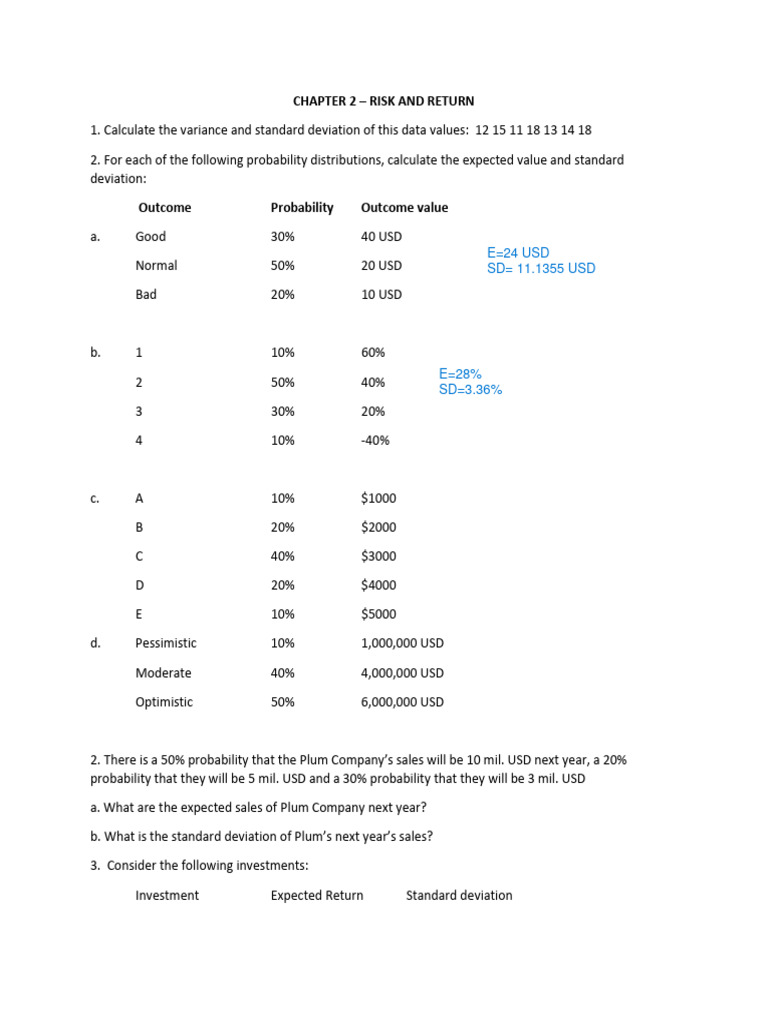 Principles of Finance - Chapter 2: Risk and Return | PDF | Standard ...
