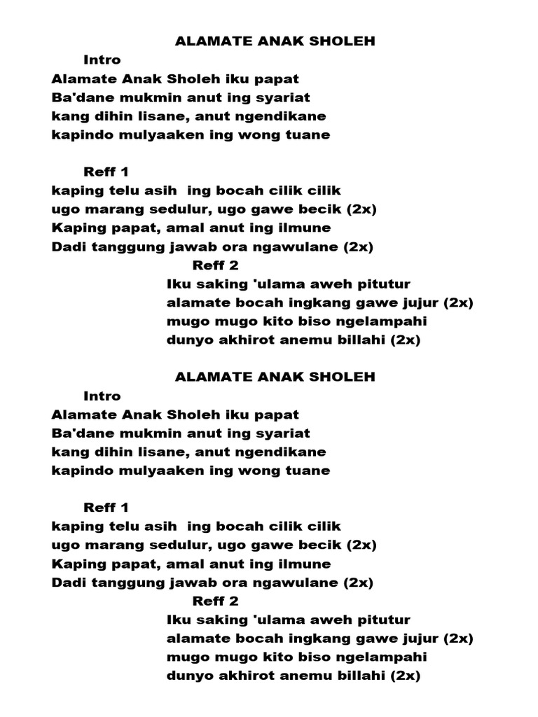 Lirik Alamate Anak Sholeh | PDF
