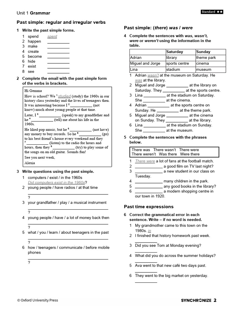 Synchronize2 TRB Worksheets Unit 1 Standard Grammar | PDF | Linguistics | Linguistic Typology
