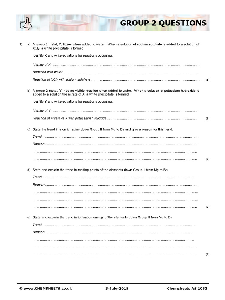 Chemsheets AS 1063 (Group 2 Questions) | PDF | Precipitation (Chemistry ...