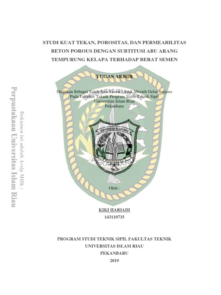Studi Kuat Tekan, Porositas, Dan Permeabilitas Beton Porous Dengan Subtitusi Abu Arang Tempurung ...