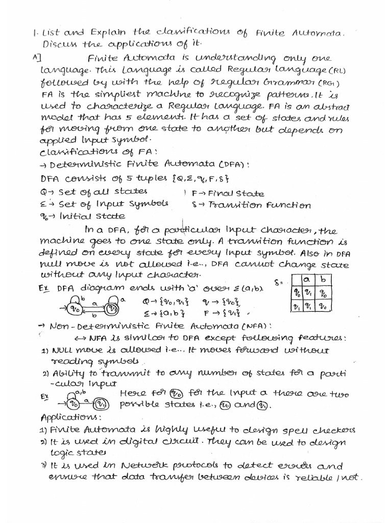 Flat Unit 1 Question Bank Solutions | PDF