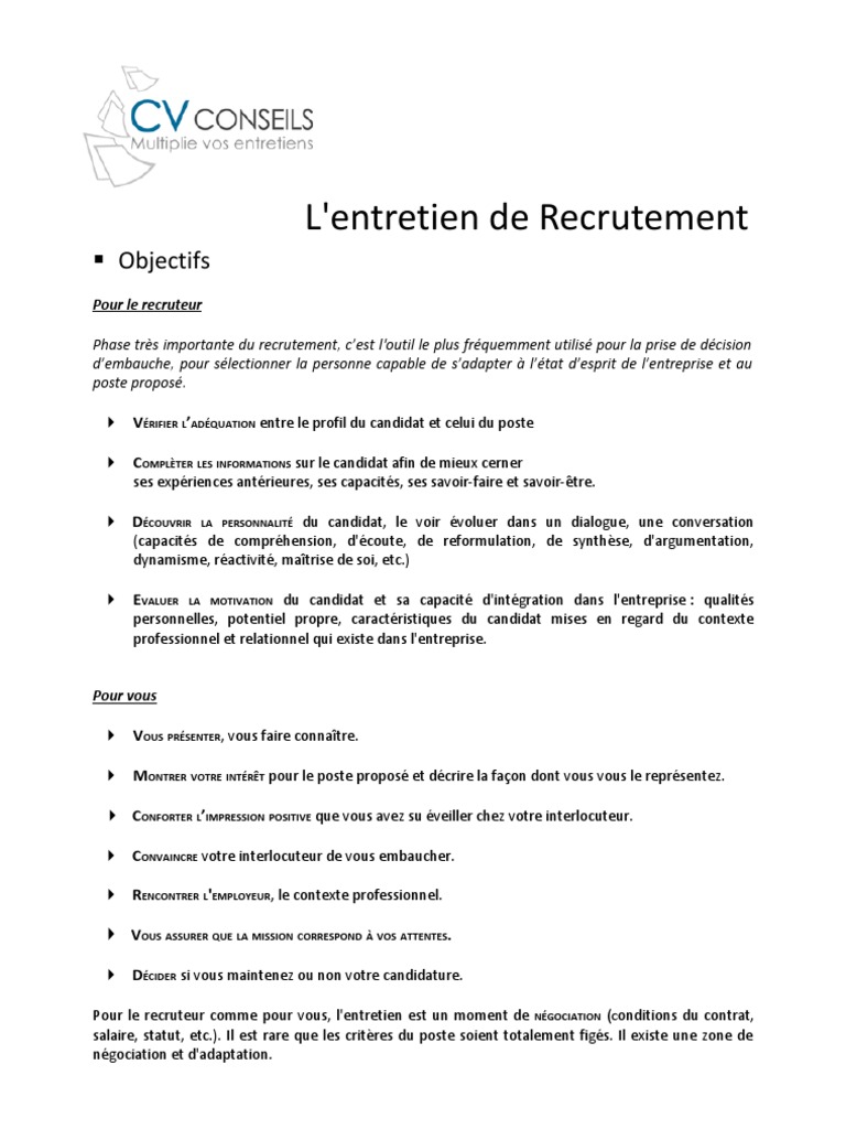 Entretien de Recrutement | Recrutement | Ressources humaines