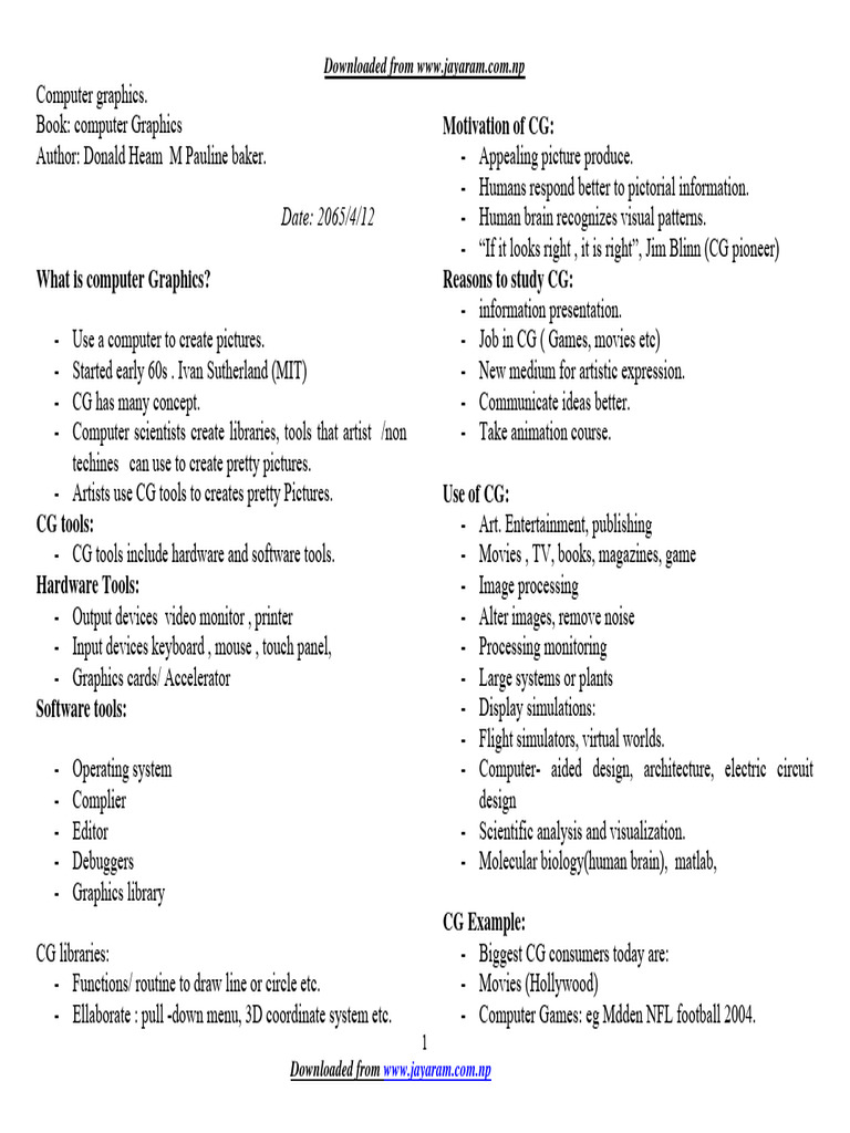 Computer Graphics Note | PDF | Computer Graphics | Touchscreen